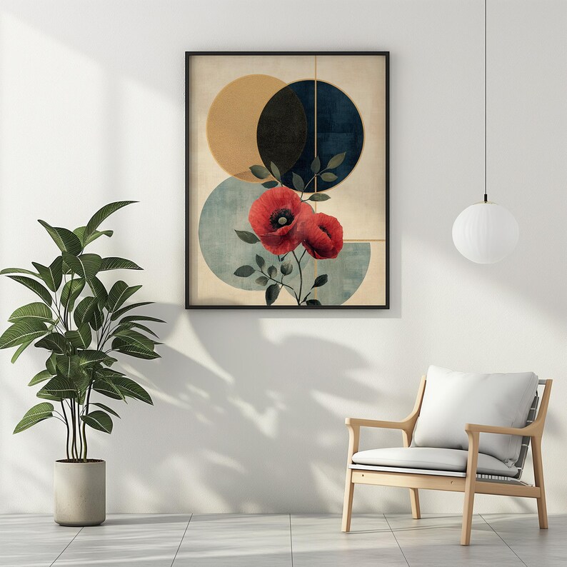 Poppy Flower Poster Print Modern Abstract Geometric Floral Poppies Wall ...