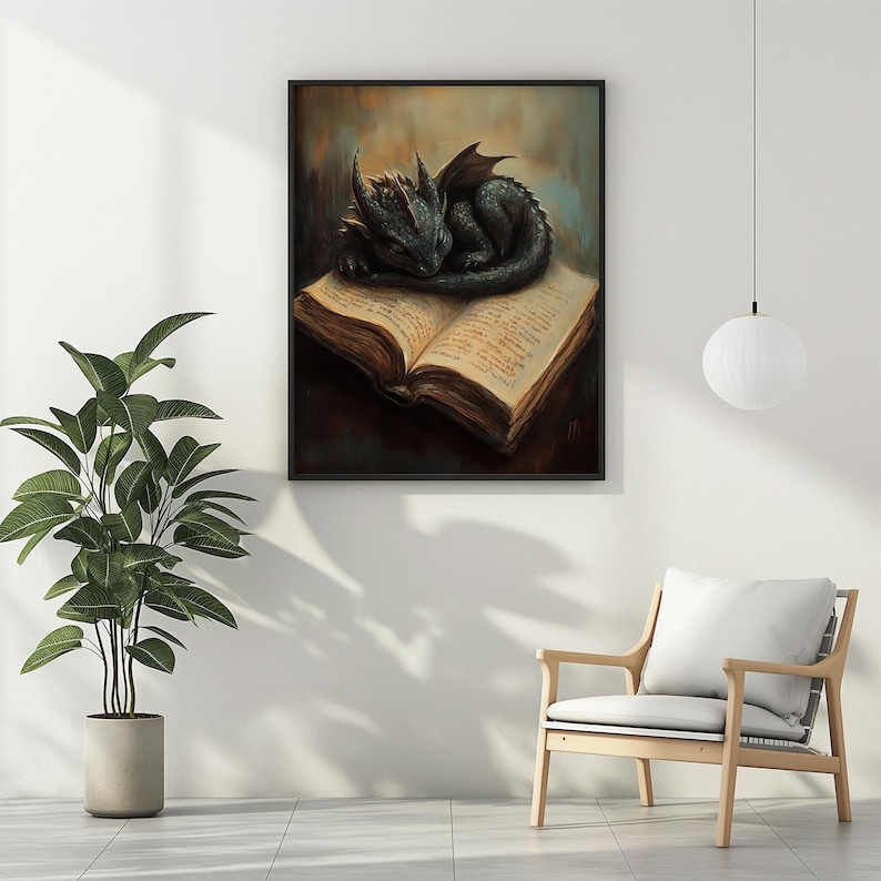 Book Dragon Poster Print Fantasy Book Lover Wall Art Dark Academia Wall ...