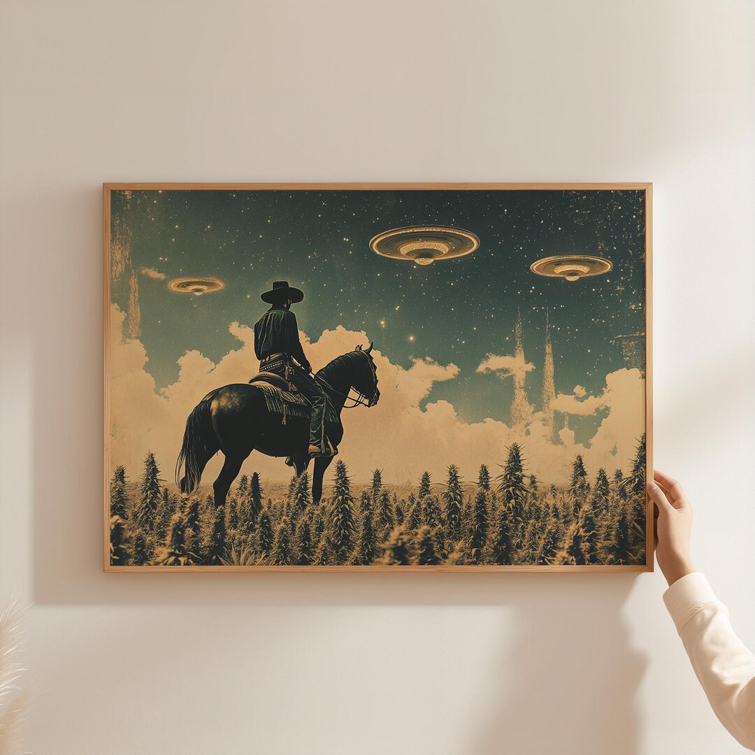 Cowboy Riding Horse in Cannabis Field Poster Print Stoner Psychedelic ...