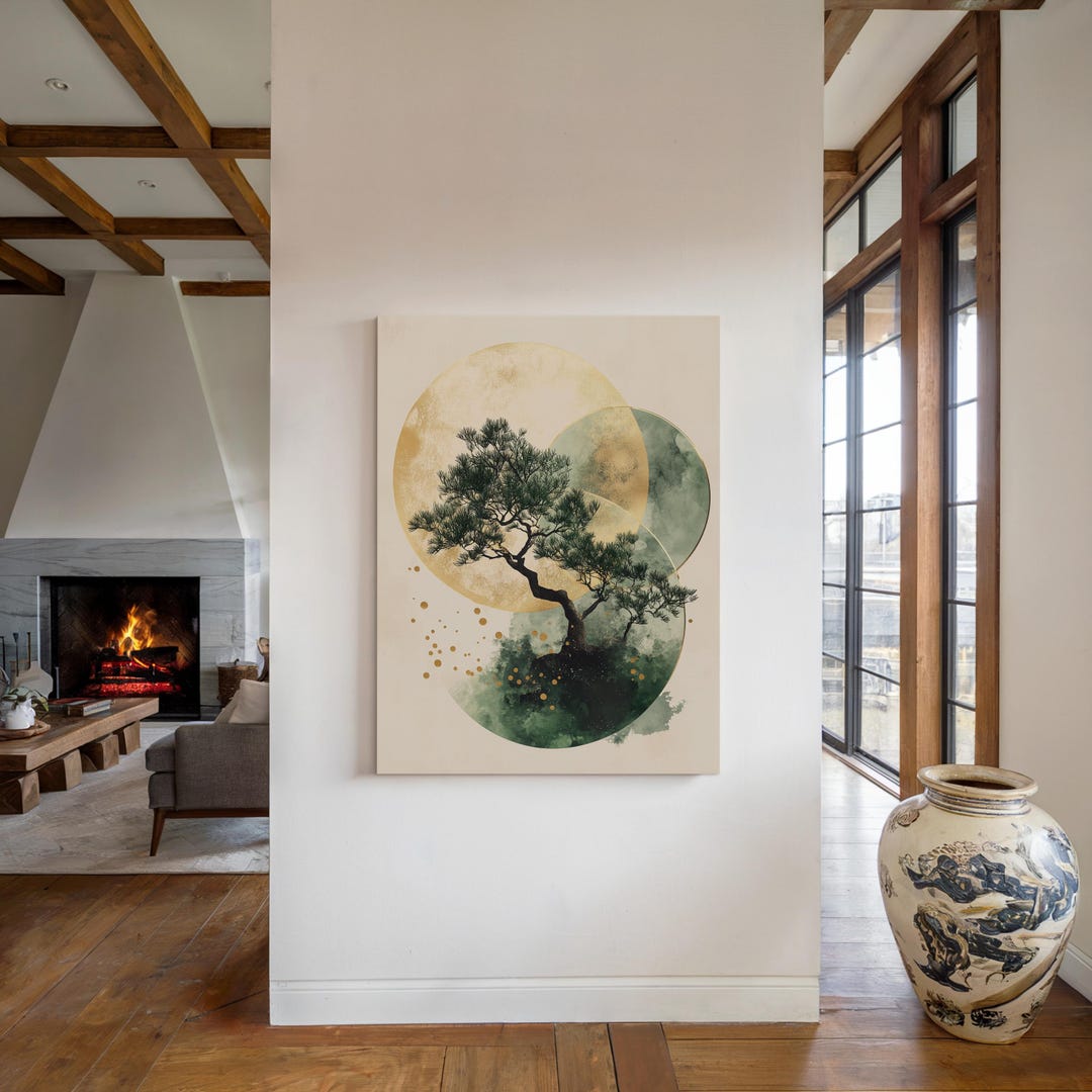 Abstract Modern Bonsai Tree Canvas Print Wall Art Vintage Japandi ...