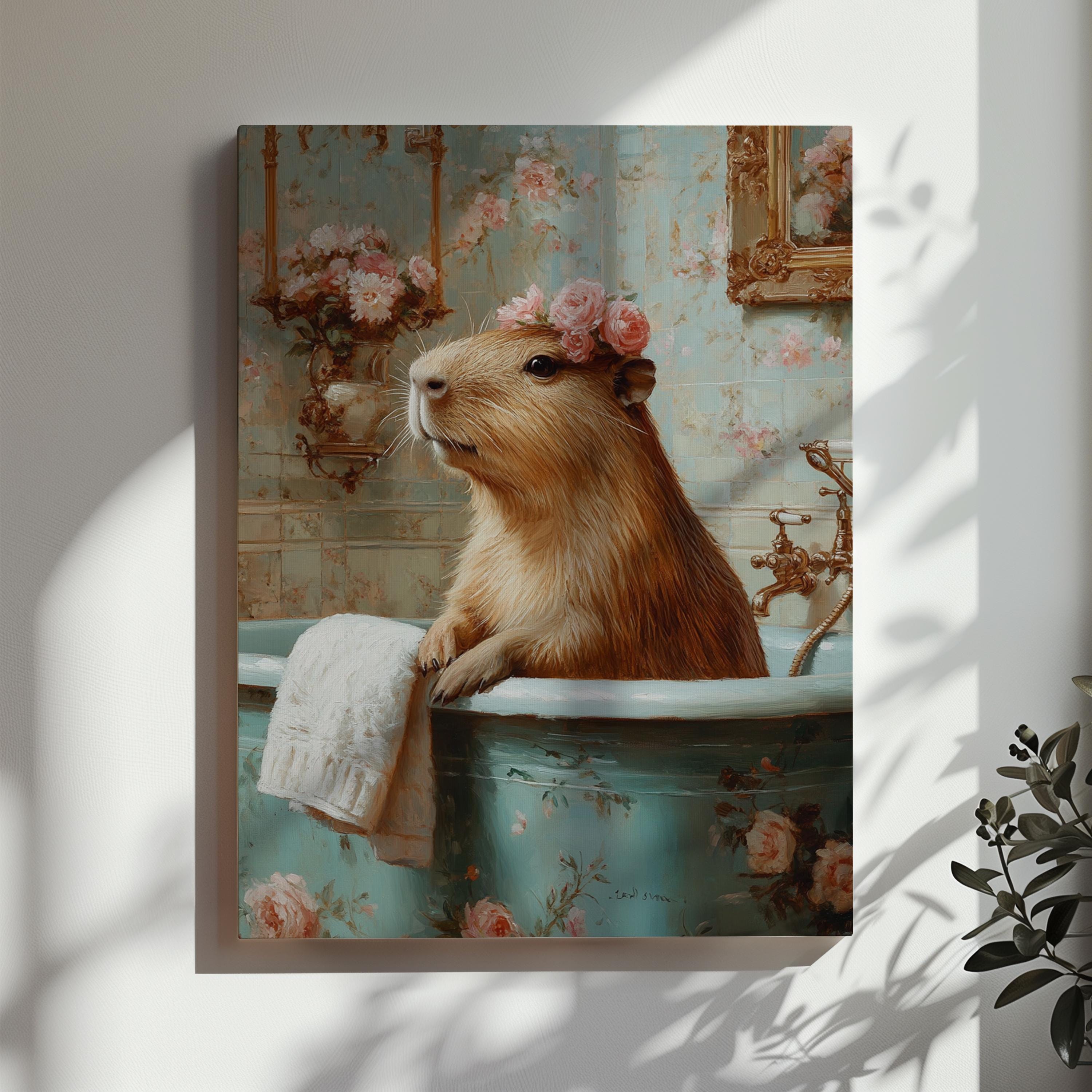Capybara Bathroom Wall Art Printable Funny Capybara in Bathtub Vintage ...