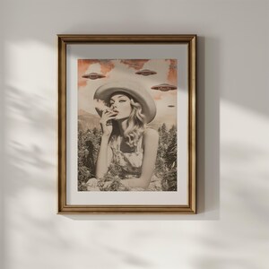 Vintage Girl in Cannabis Field Poster Print Surrealism Trippy Collage ...