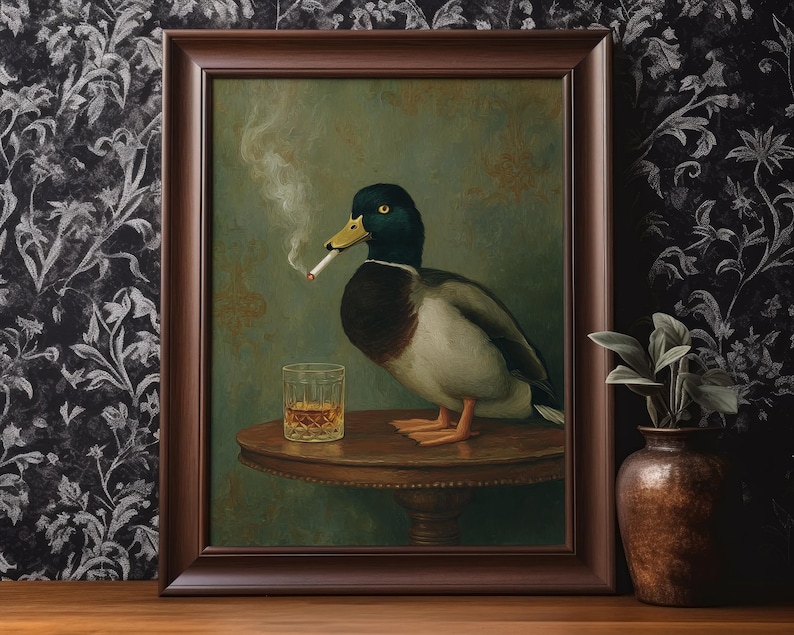 Smoking Mallard Duck Wall Art Funny Duck Hunting Whisky Lover Decor ...