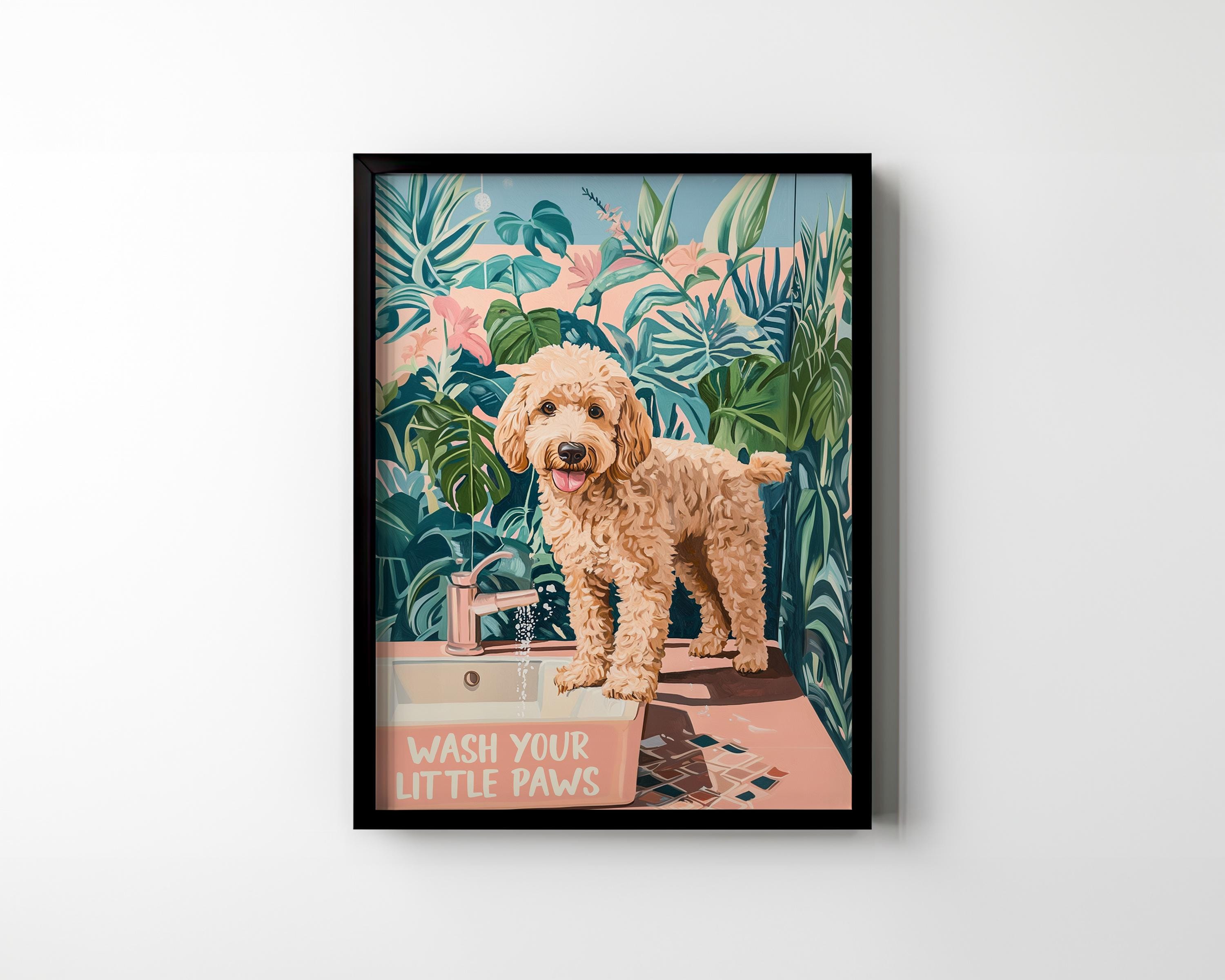 Wash Your Paws Goldendoodle Bathroom Wall Decor Funny Doodle Dog Mom ...