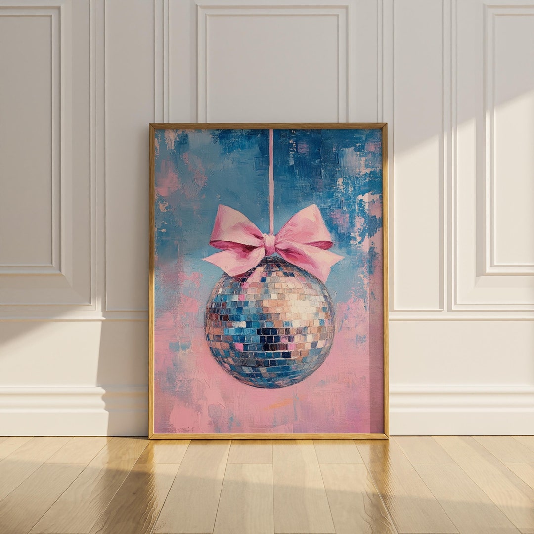 Disco Ball Painting Coquette Bow Poster Print Mirror Ball Wall Art ...