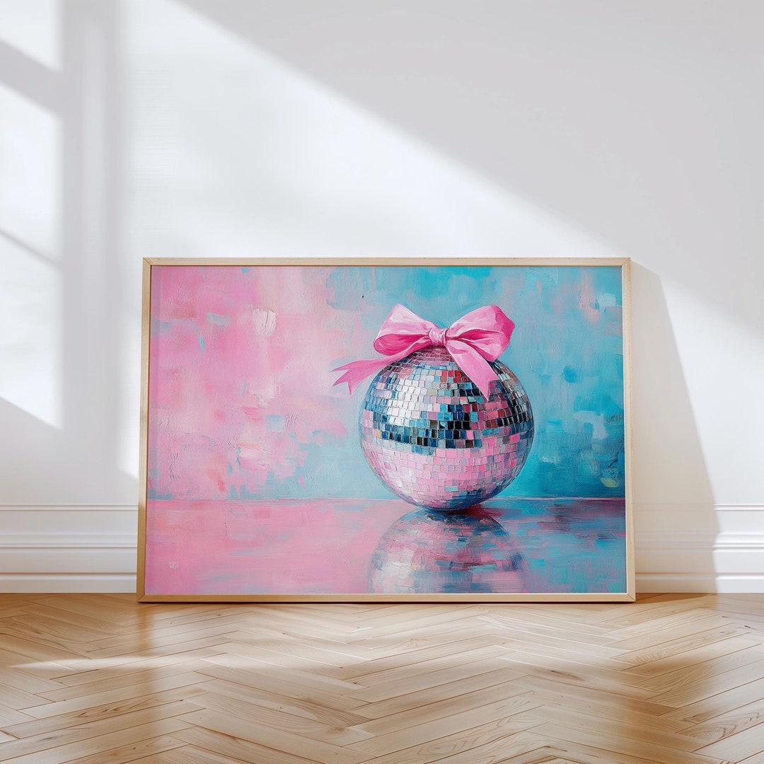 Disco Ball Coquette Bow Poster Print Retro Vintage Mirrorball Wall Art ...