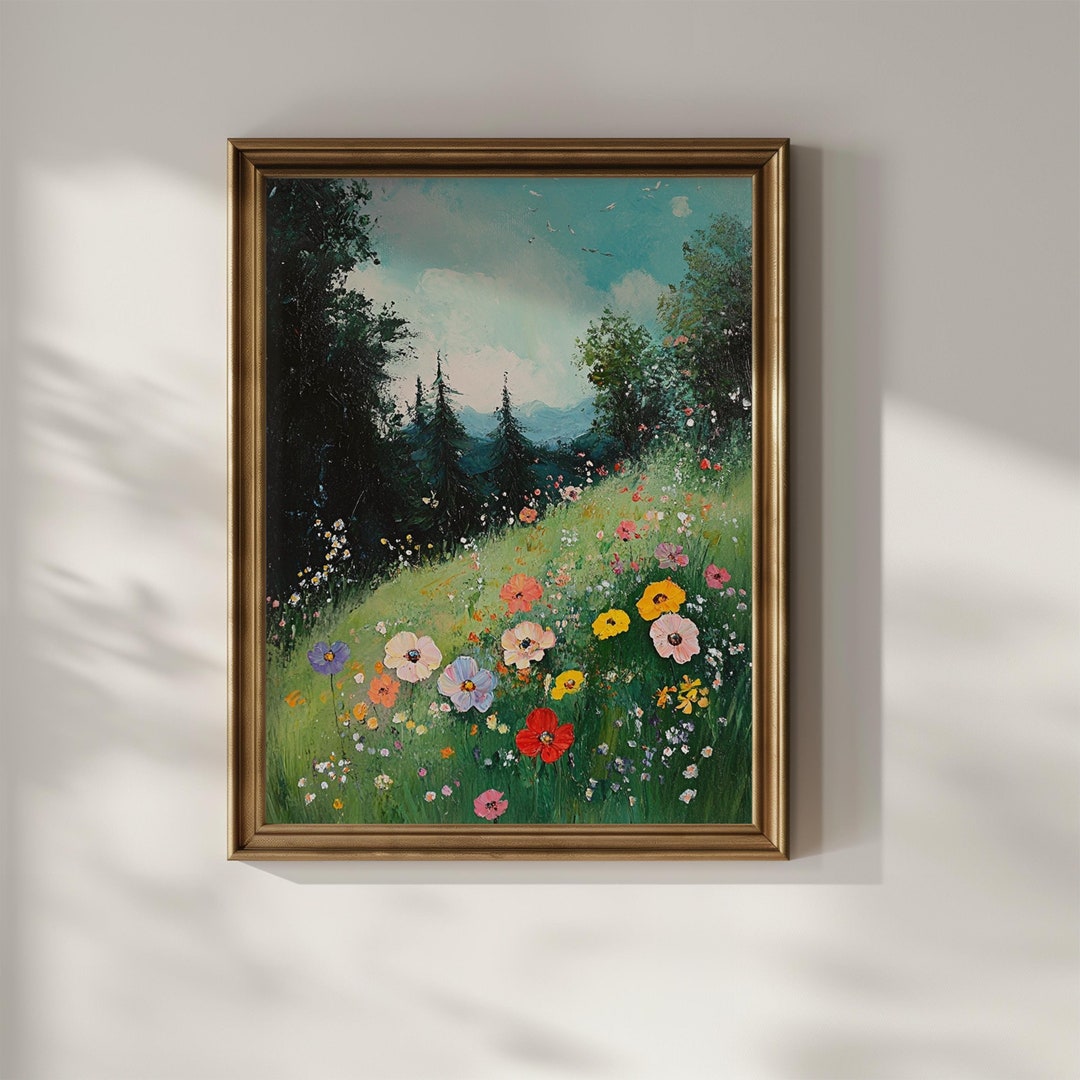 Abstract Wildflower Field Wall Art Printable Vintage Oil Painting ...