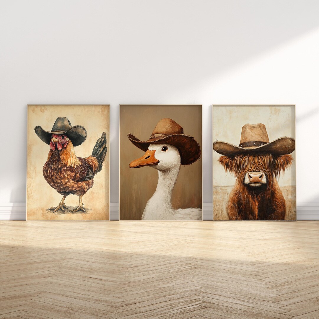 Animals Wearing Cowboy Hat Wall Art Set of 3 Pieces Printable Nursery ...