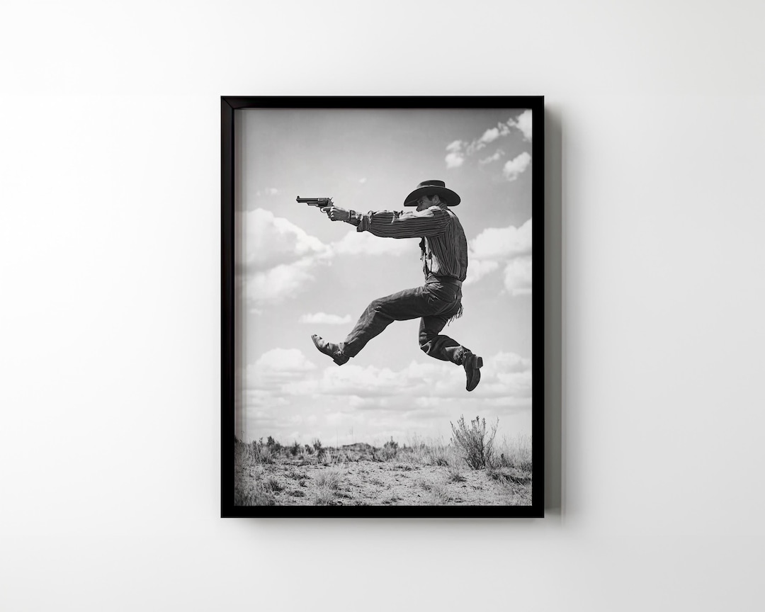 Vintage Western Cowboy Wall Art Print Wild West Outlaw Cowboy Gunfight ...