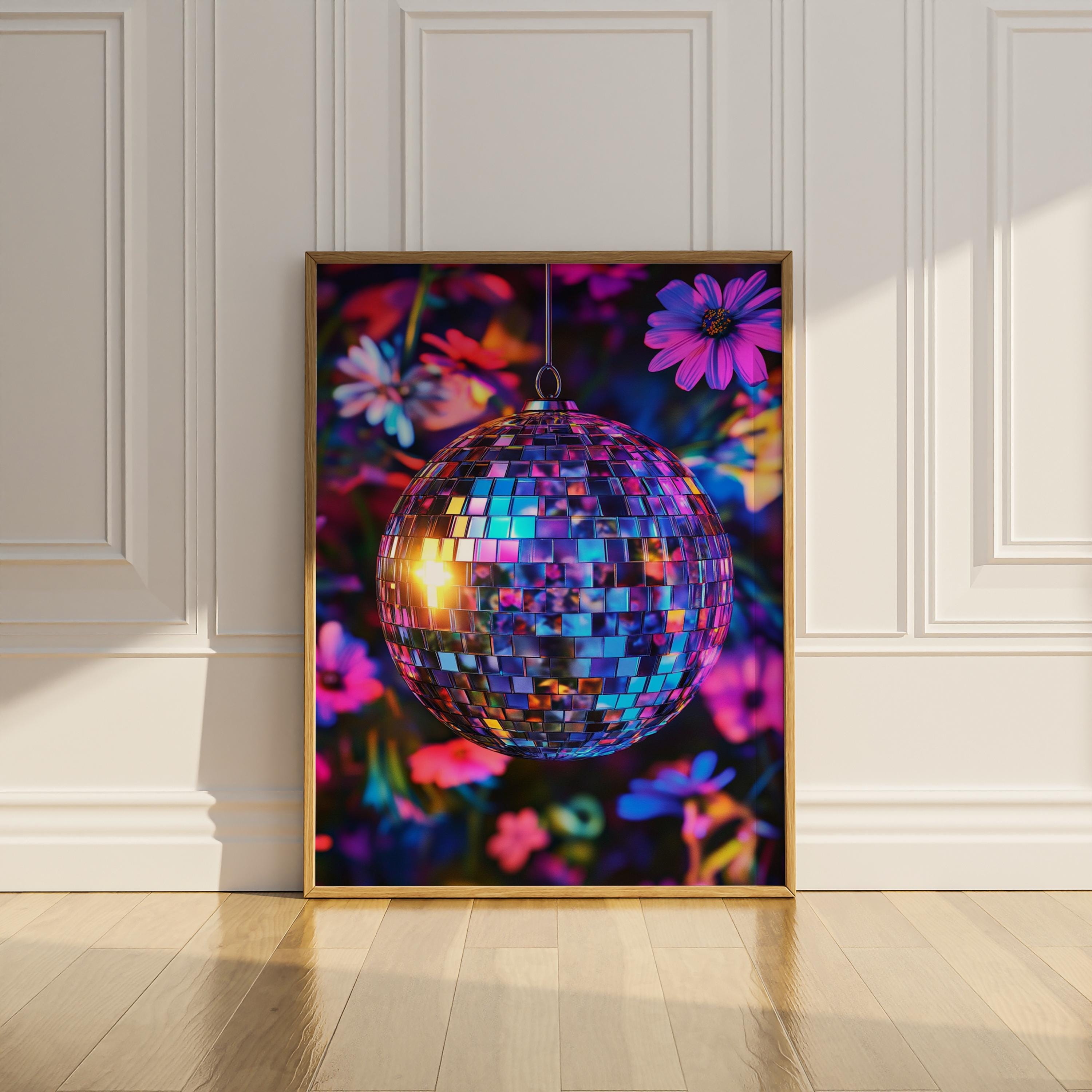 Disco Ball Wildflower Poster Print Mirror Ball Wall Art Maximalist Glam ...