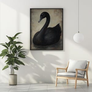 Black Swan Poster Print Gothic Swan Wall Art Soft Neutral Vintage Oil ...