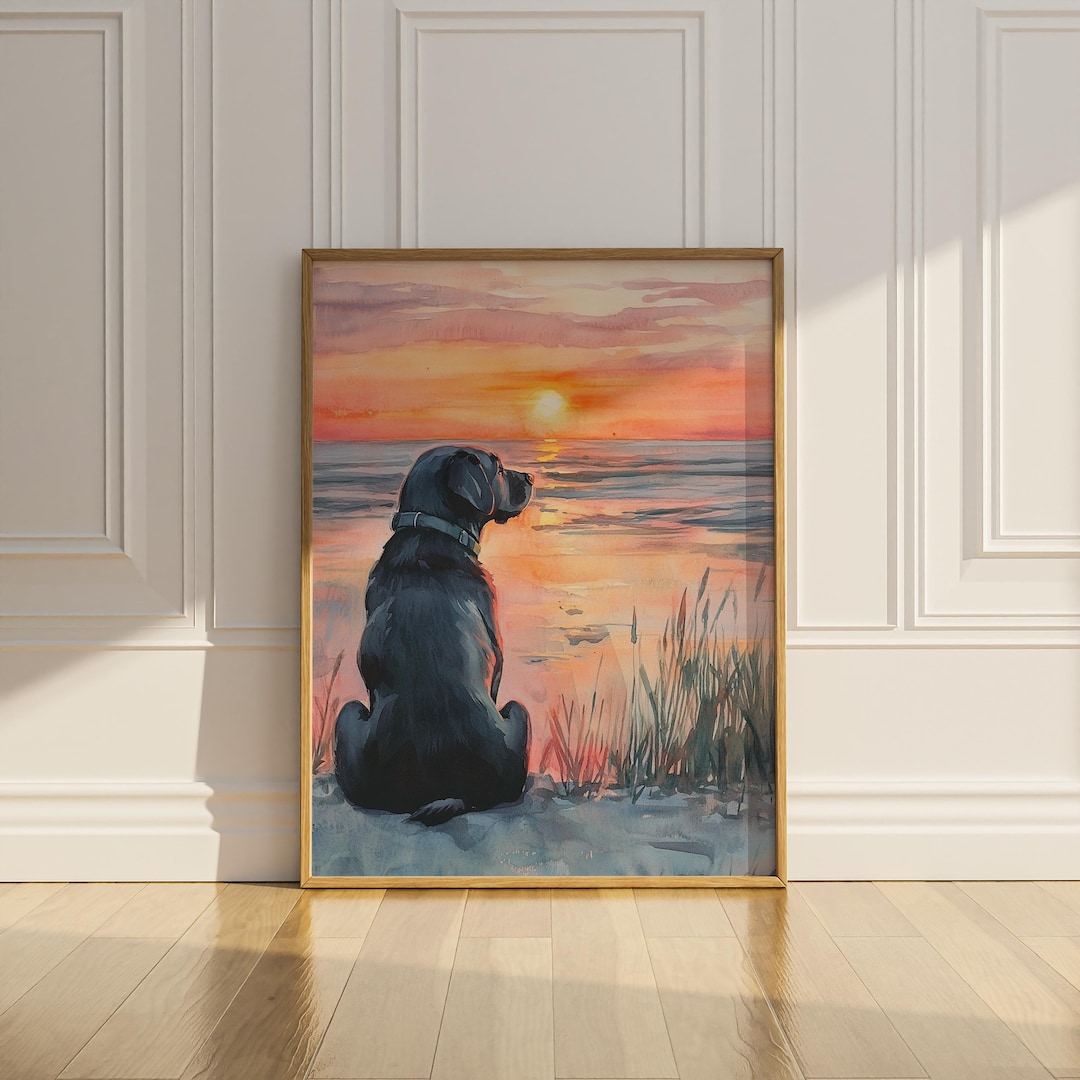 Black Labrador Poster Print Beach Sunset Coastal Dog Wall Art Beach ...