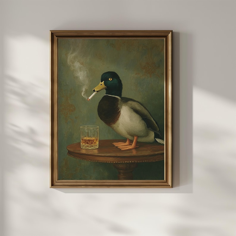 Smoking Mallard Duck Wall Art Funny Duck Hunting Whisky Lover Decor ...