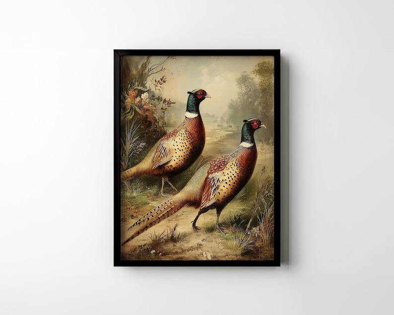 Pheasant Wall Art Print Hunting Vintage Oil Painting Rustic Cabin Lodge ...