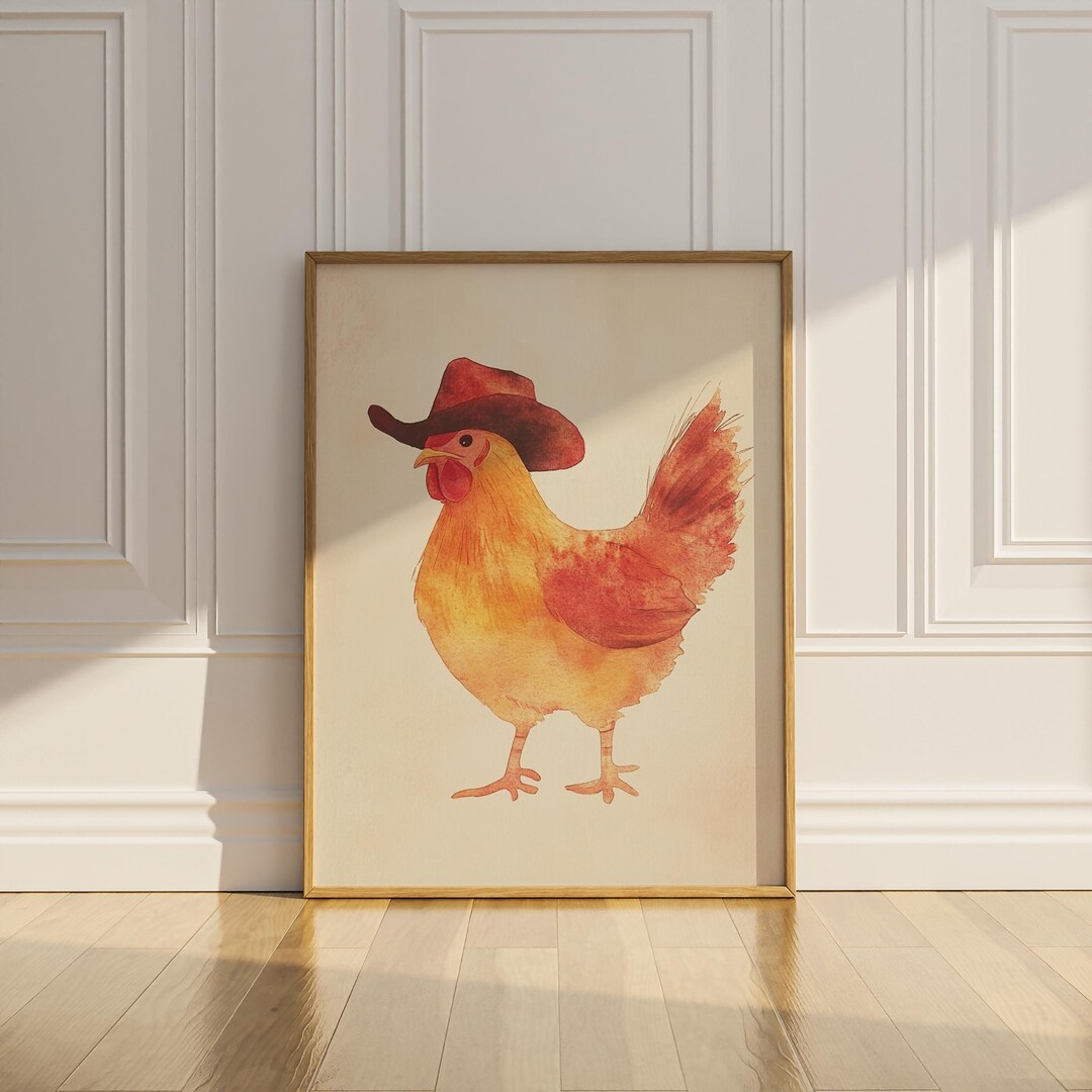 Chicken Cowboy Hat Print Poster Funny Chicken Wall Art Farm House ...