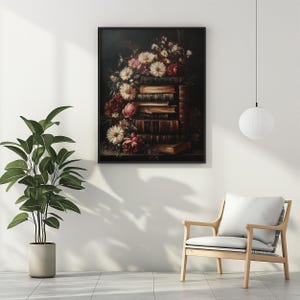 Books Wildflowers Poster Print Vintage Oil Painting Wall Art Dark ...