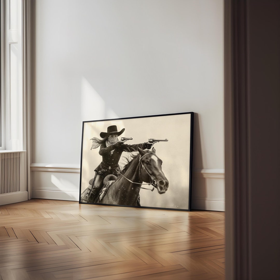 Vintage Cowgirl Western Poster Print Wall Art Wild West Horse Outlaw ...