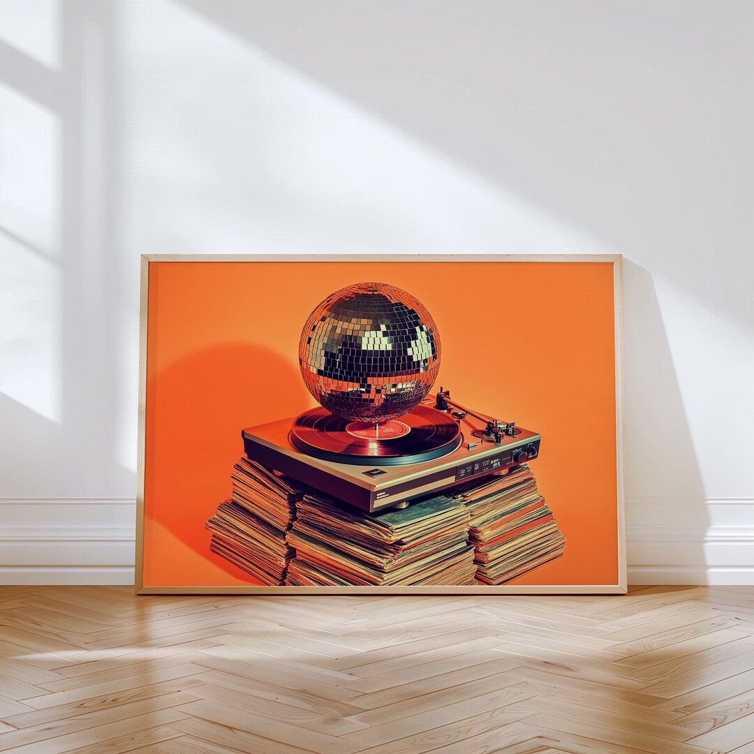 Disco Ball Vinyl Record Player Poster Print Retro Vintage Mirrorball ...