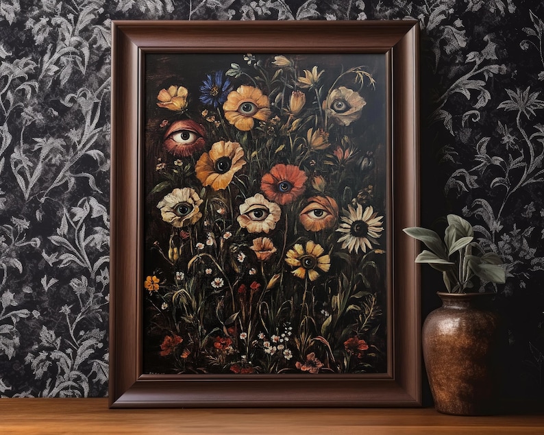 Witchy Wildflower Eyes Poster Print Moody Flowers Dark Botanical Wall ...