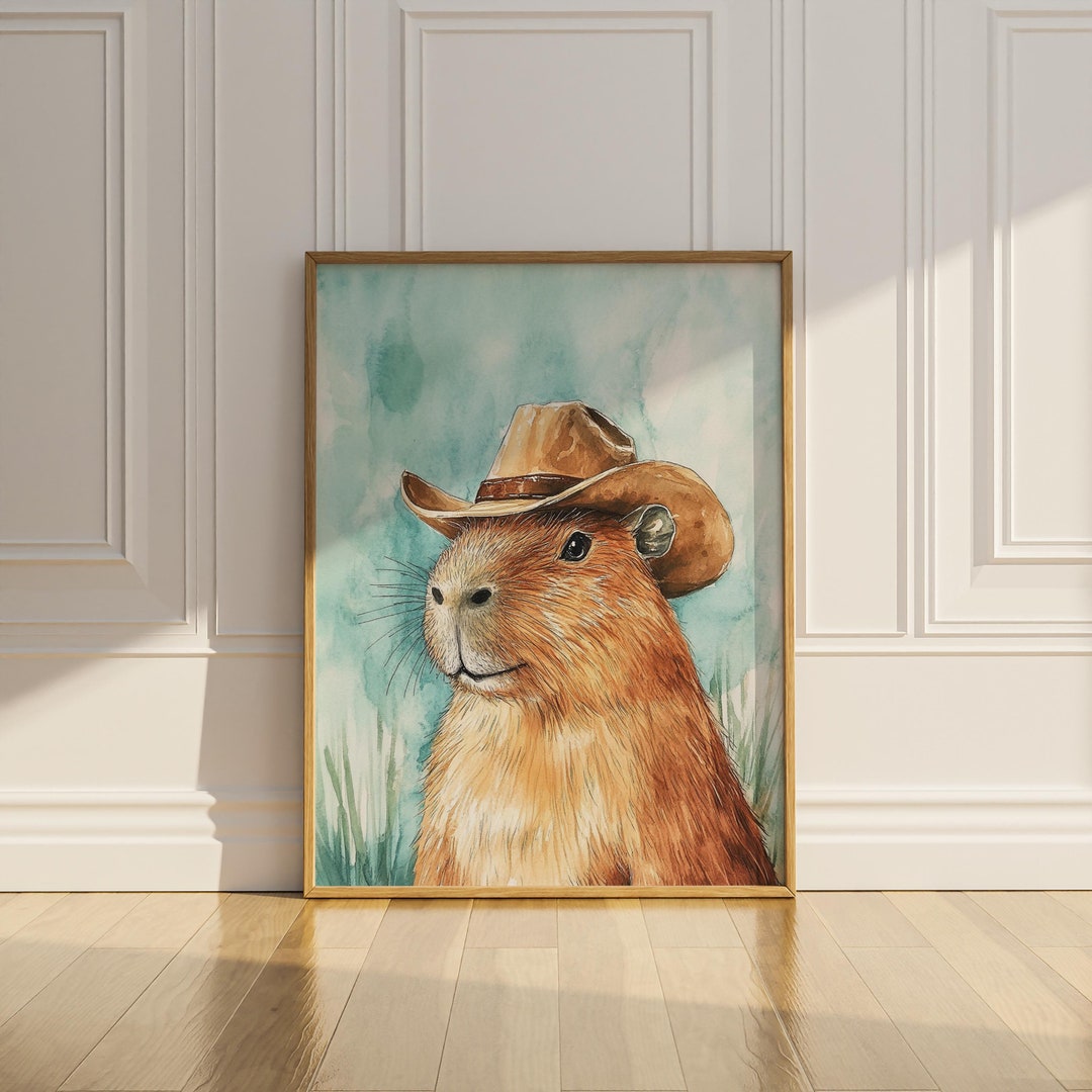 Capybara Wearing Cowboy Hat Wall Art Funny Printable Nursery Wall Decor ...