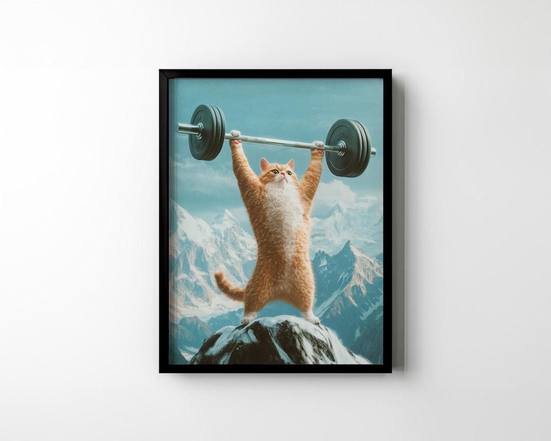 Cat Weightlifting Gym Wall Art Printable Modern Funny Home Gym Wall ...