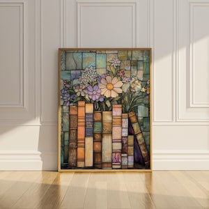 Stained Glass Book Wildflower Poster Print Book Lover Wall Art Artful ...