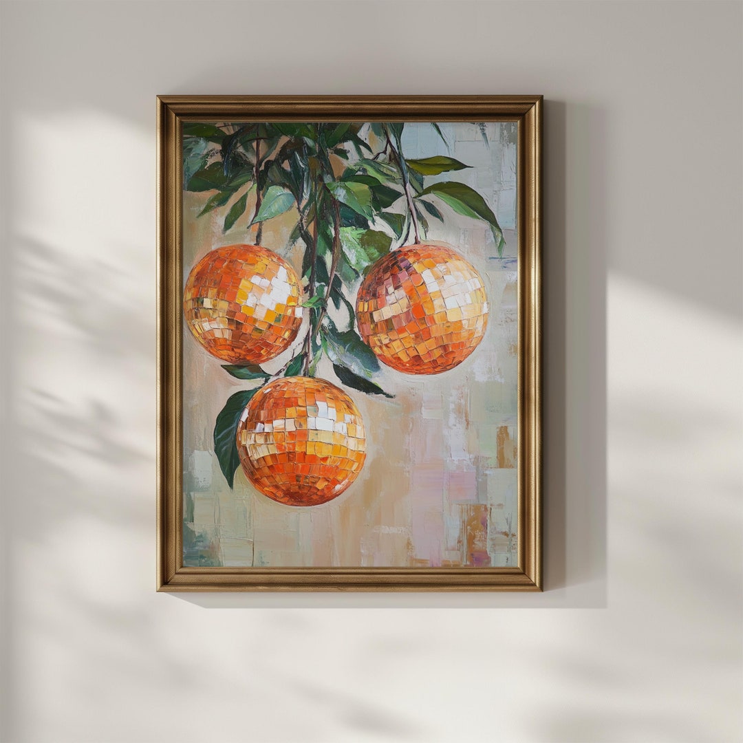 Disco Ball Oranges Painting Poster Print Wall Art Maximalist Glam Wall ...