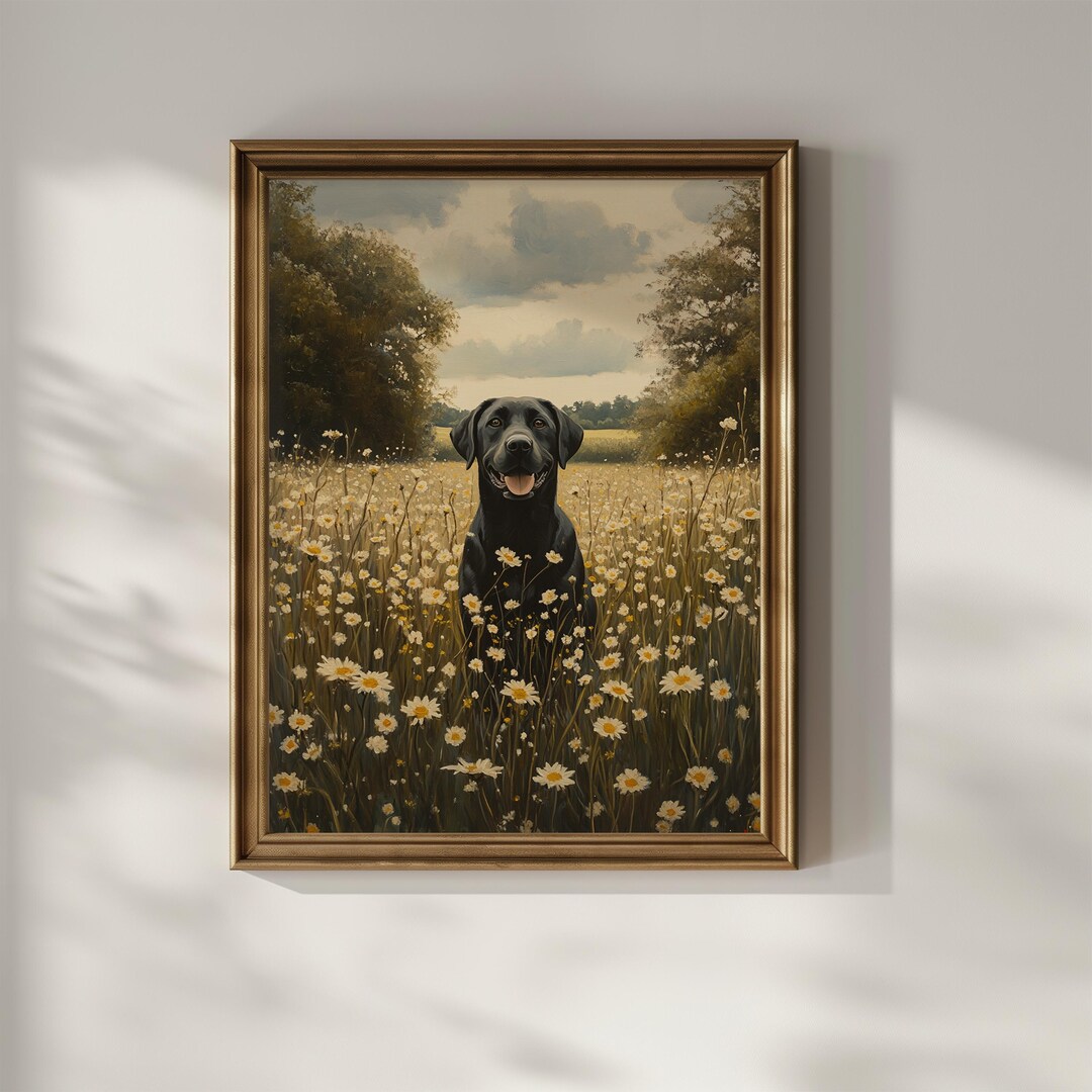 Black Labrador Wildflower Poster Print Vintage Floral Dog Wall Art ...