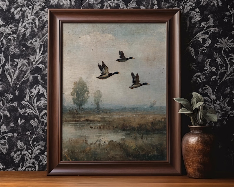 Mallard Duck Wall Art Print Duck Hunting Vintage Oil Painting Soft ...