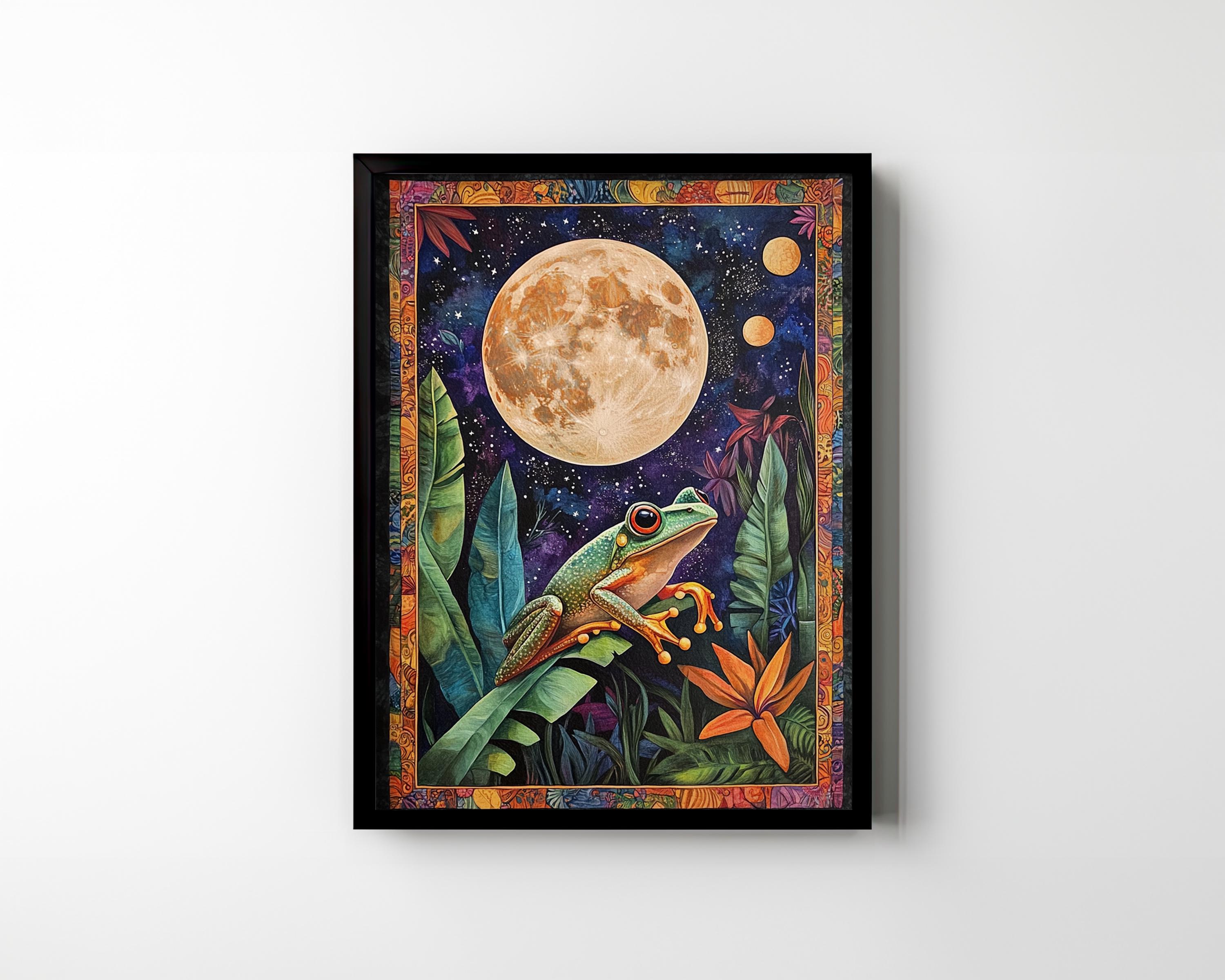 Tree Frog Poster Print Full Moon Celestial Art Deco Floral Modern Wall ...