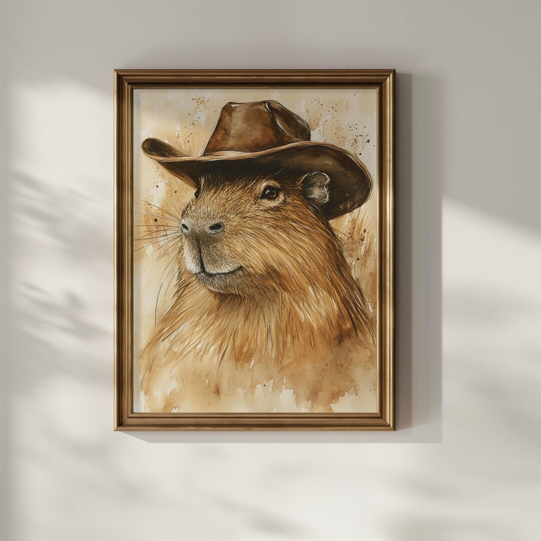 Capybara Wearing Cowboy Hat Wall Art Funny Printable Nursery Wall Decor ...