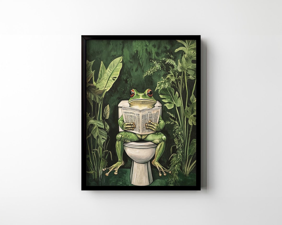 Frog Toilet Bathroom Wall Decor Funny Frog Printable Wall Art Tropical ...