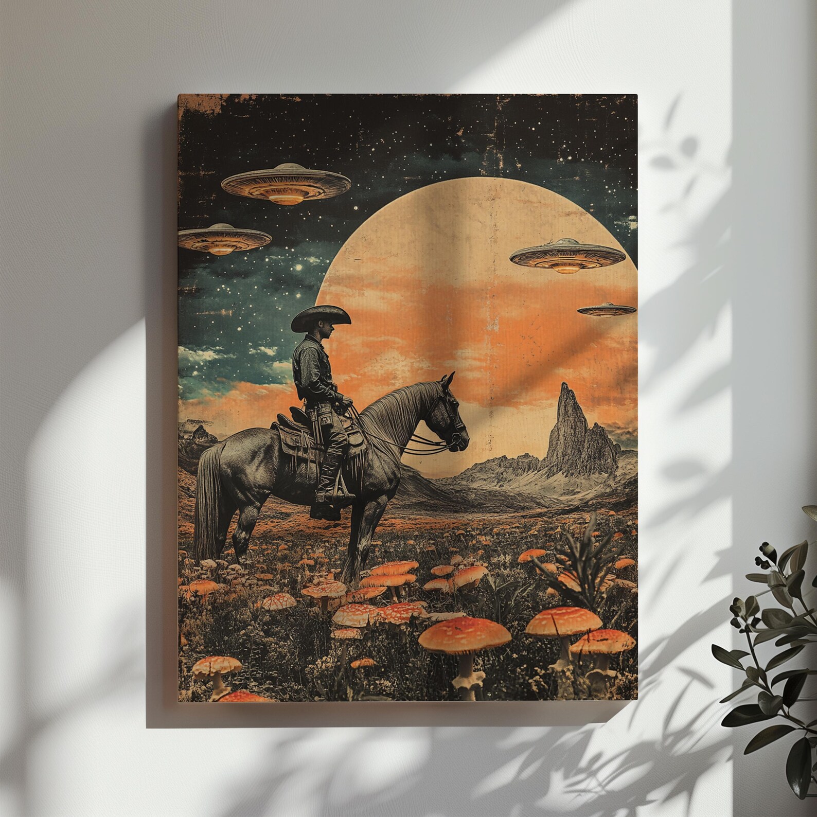 Trippy Cowboy Horse UFO Art Print, Psychedelic Western Wall Decor ...