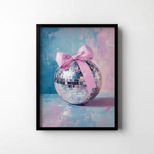 Disco Ball Coquette Bow Painting Poster Print Mirror Ball Wall Art ...