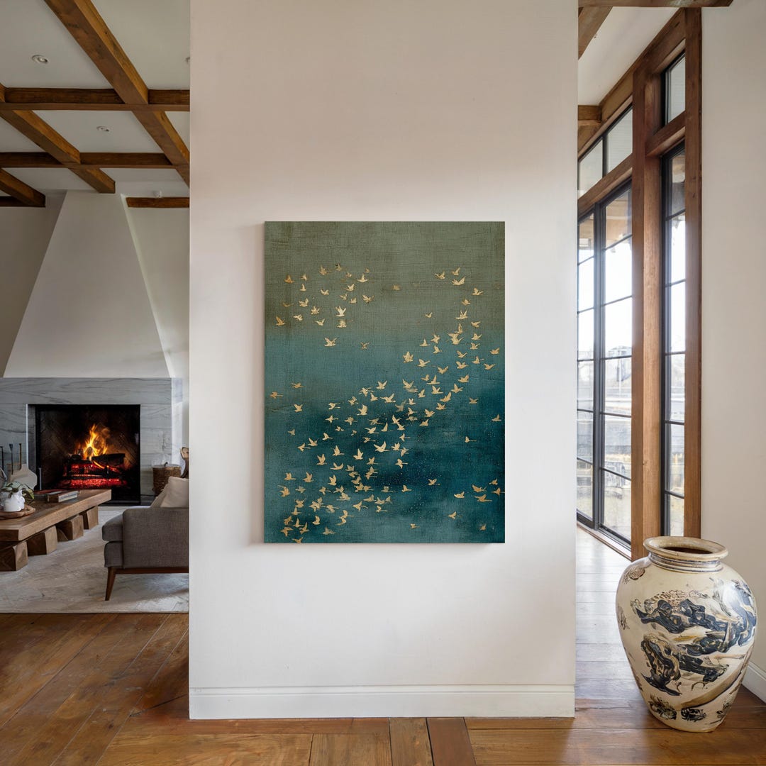 Flock of Birds Canvas Print Wall Art Vintage Oil Painting Abstract ...
