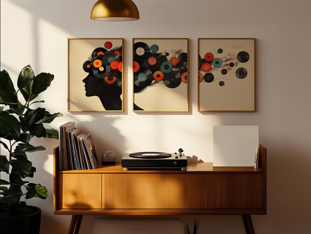 Vinyl Record Wall Art Set of 3 Pieces Printable Vintage Retro Abstract ...