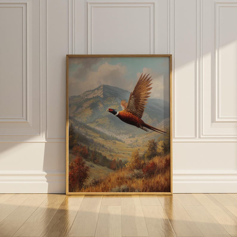 Pheasant Wall Art Print Hunting Vintage Oil Painting Rustic Cabin Lodge ...