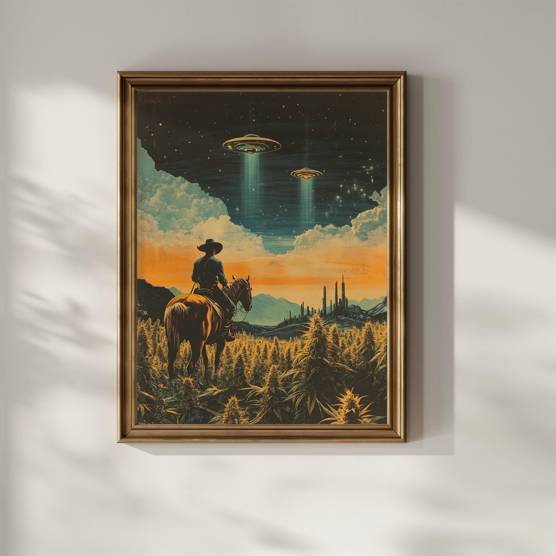 Cowboy Riding Horse in Cannabis Field Pothead Poster Print Celestial ...