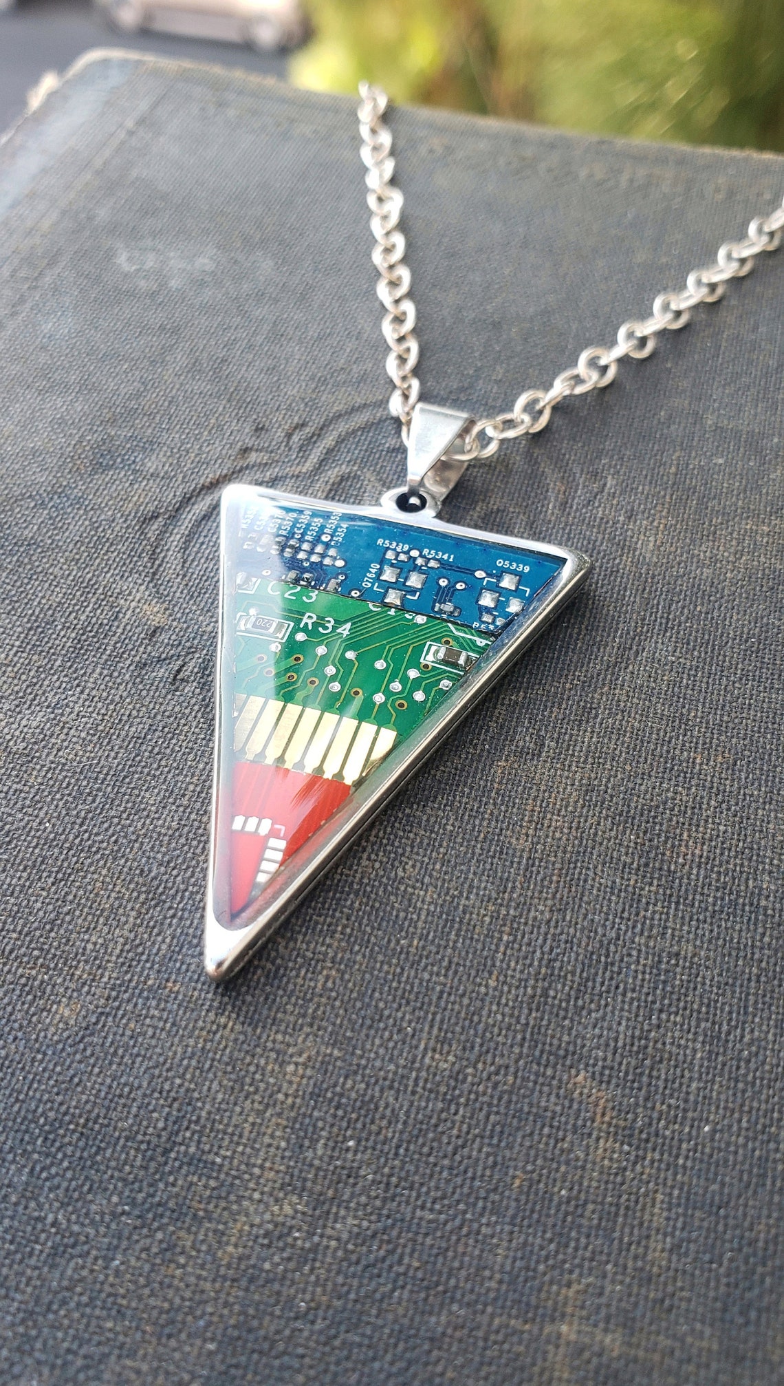 Triangle Circuit Board Pendant - Blue Green Gold Red - Etsy
