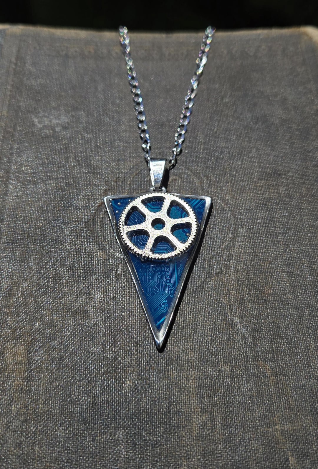Triangle Circuit Board Pendant - Blue Clockwork - Etsy