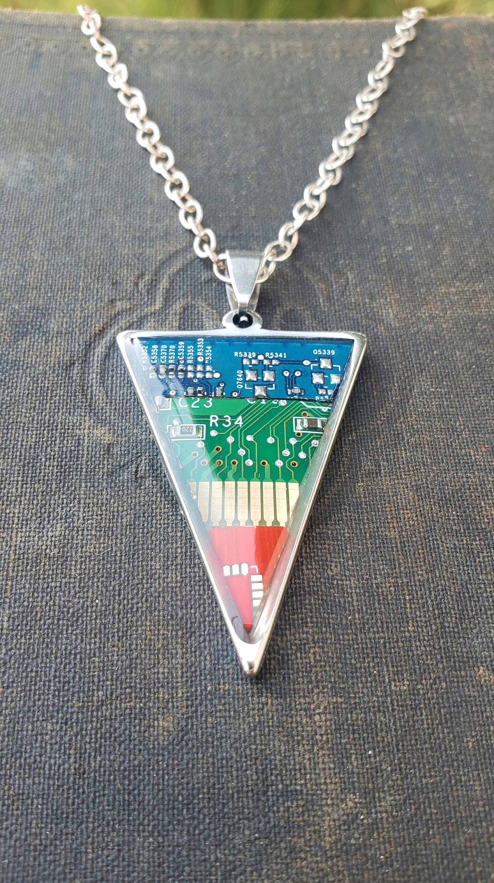 Triangle Circuit Board Pendant - Blue Green Gold Red - Etsy