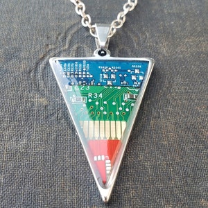 Triangle Circuit Board Pendant - Blue Green Gold Red - Etsy