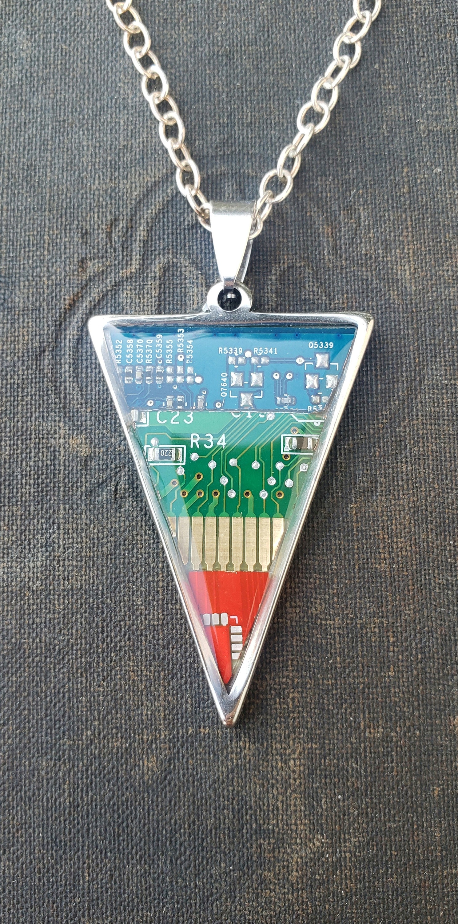 Triangle Circuit Board Pendant - Blue Green Gold Red - Etsy