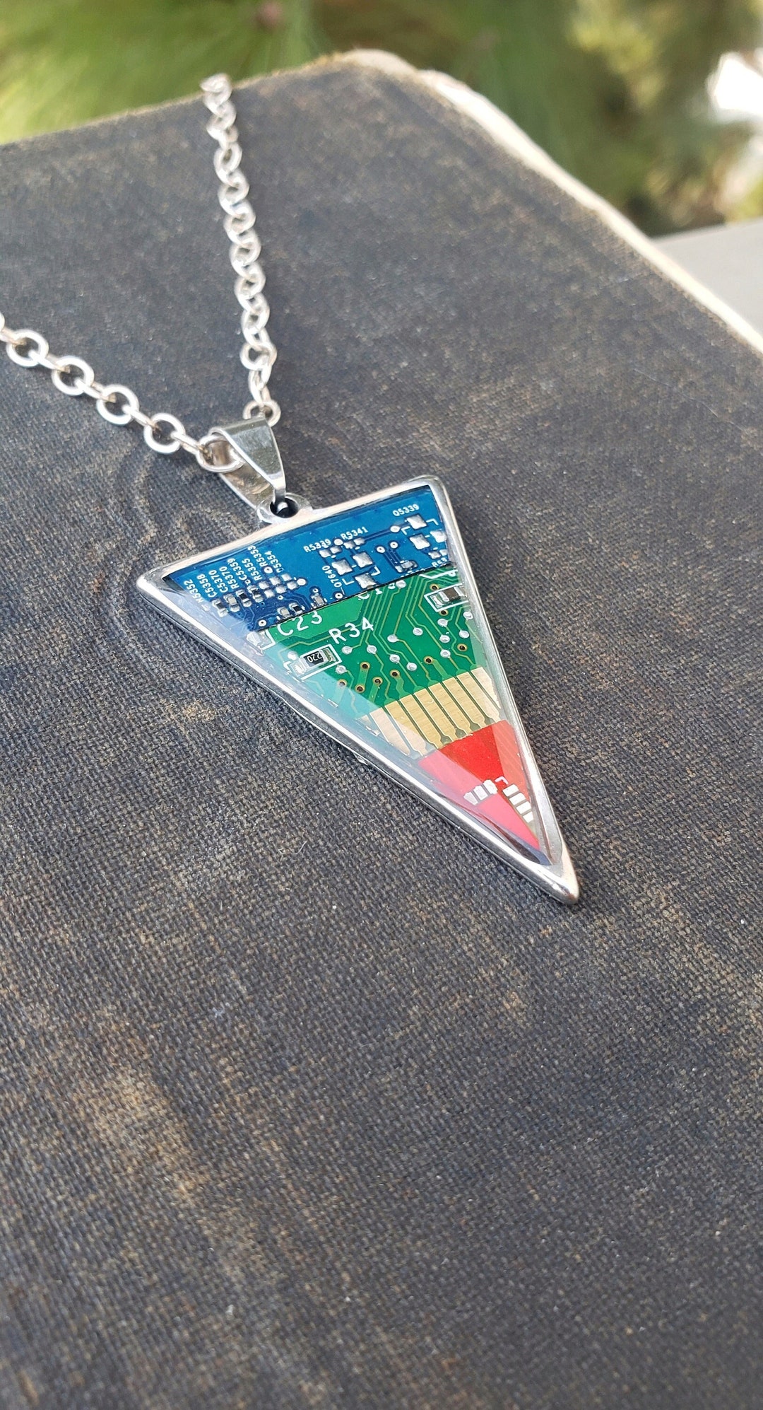 Triangle Circuit Board Pendant Blue Green Gold Red - Etsy