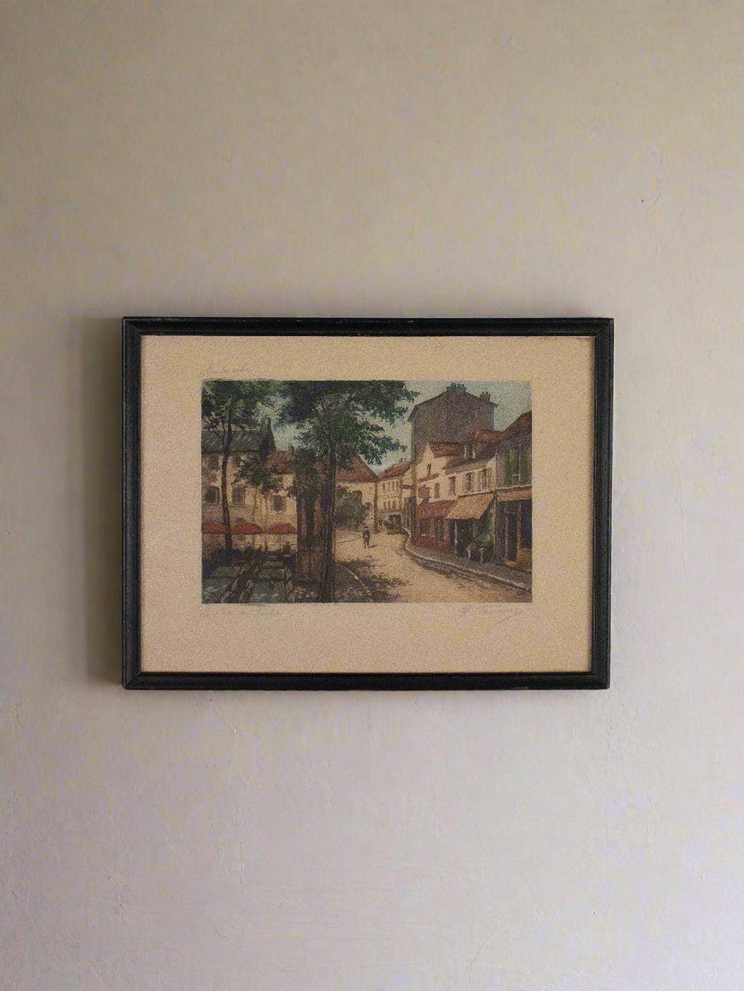 Original Vintage Signed Colored Etching - Artwork of a Small Town ...