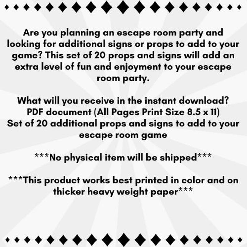 Escape Room Props and Signs Printable Add-on for Party Game - Etsy