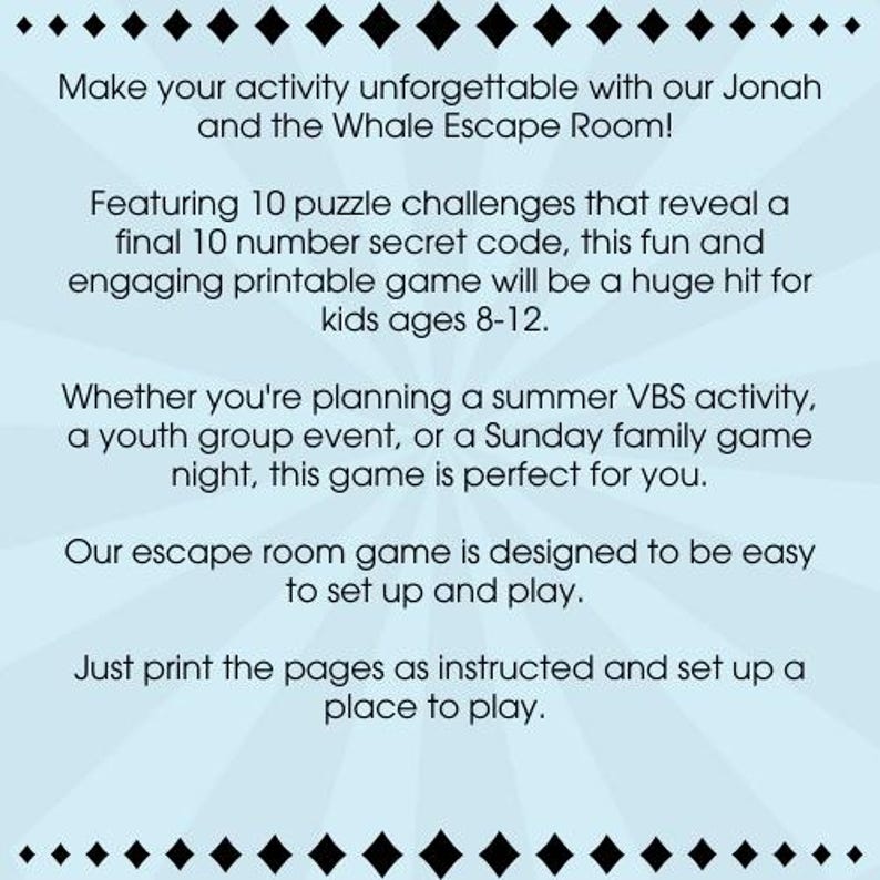 Jonah and the Whale Escape Room Game 10 Puzzles Printable Activity for ...