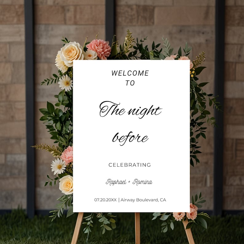 Rehearsal Dinner Welcome Sign Modern Wedding Welcome Sign the Night ...
