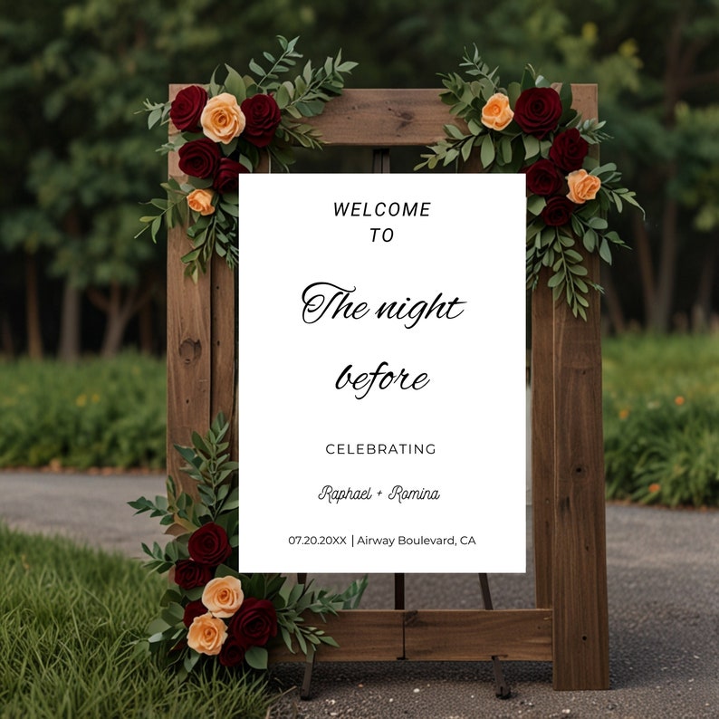 Rehearsal Dinner Welcome Sign Modern Wedding Welcome Sign the Night ...