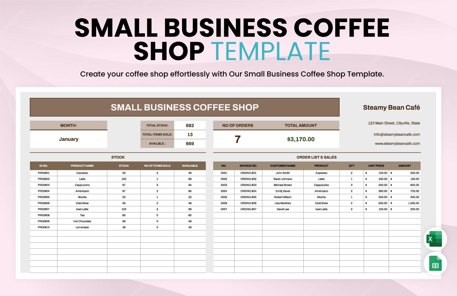 Coffee Shop Management Spreadsheet - Inventory & Sales Tracker for ...